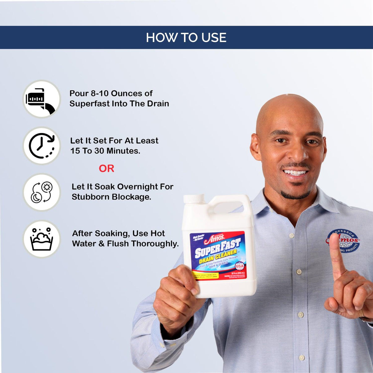 Professor Amos Superfast Drain Cleaner Clears Clogs in Minutes!